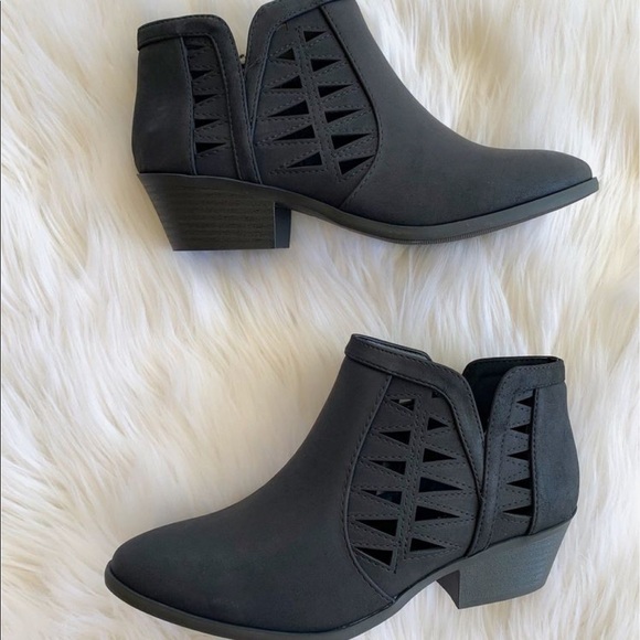 Boutique | Shoes | Matt Distressed Black Cut Out Sides Ankle Booties ...